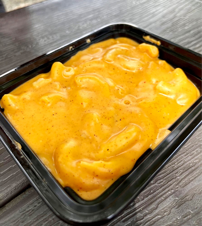 Mac and cheese that glows like California sunshine. This isn't a side dish; it's comfort in a container.