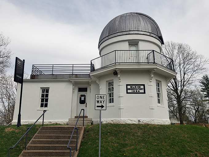 The historic McKim Observatory looks like it belongs in a Jules Verne novel, where 19th-century technology still reveals celestial wonders to modern stargazers.