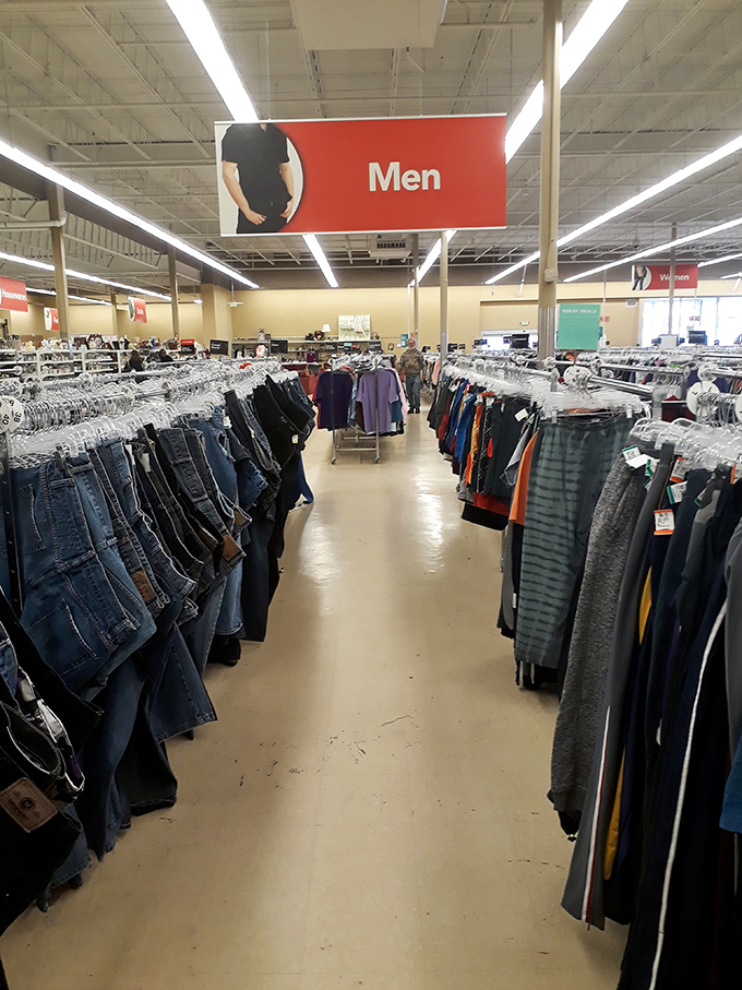 The men's department: where yesterday's fashion statements become today's vintage finds. Those jeans have seen better decades &ndash; and that's the point.