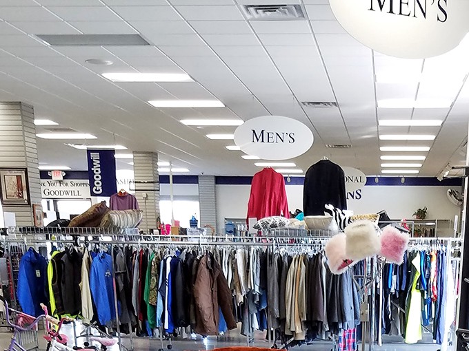 The men's department: where flannel shirts and winter coats stand ready for North Dakota's notorious winters at a fraction of retail prices.