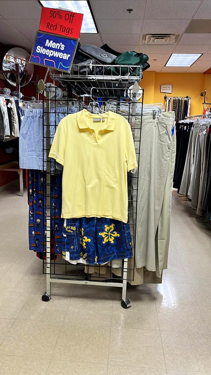 Men's fashion finds await! That sunny yellow polo is practically begging for a round of golf or a backyard barbecue debut.