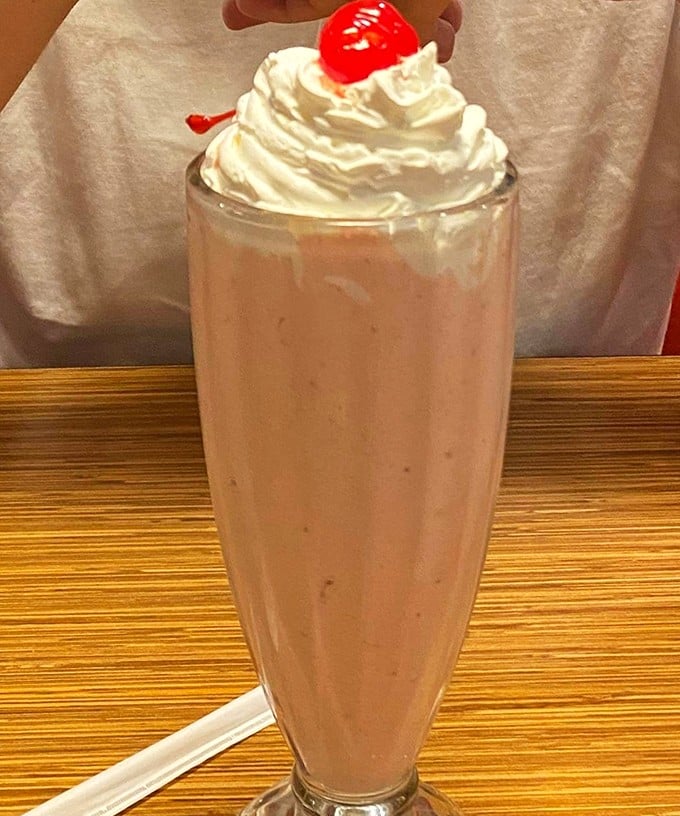 A milkshake thick enough to support a spoon and your faith in American dairy farming.