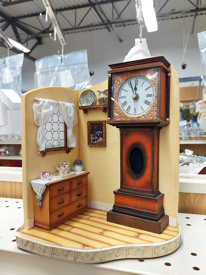 Not just a miniature clock, but a tiny time capsule&mdash;someone's dollhouse masterpiece waiting for its second act.