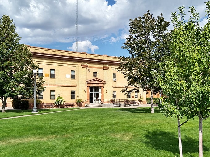 The stately Minidoka County District Court building, surrounded by well-maintained lawns, proves that small-town civic pride isn't just a thing of the past.