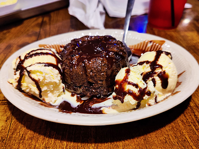 Molten lava cake erupting with chocolate – Mount Vesuvius never looked this appetizing or this worth it.