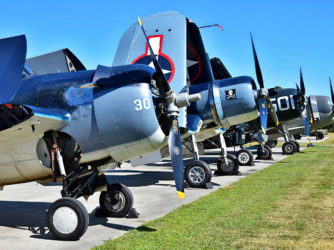 The Navy aircraft lineup showcases the evolution of carrier-based aviation, from propeller-driven workhorses to more advanced designs.