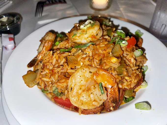 Jambalaya that's having a party and invited all the right guests: plump shrimp, savory sausage, and rice that soaked up all the gossip.