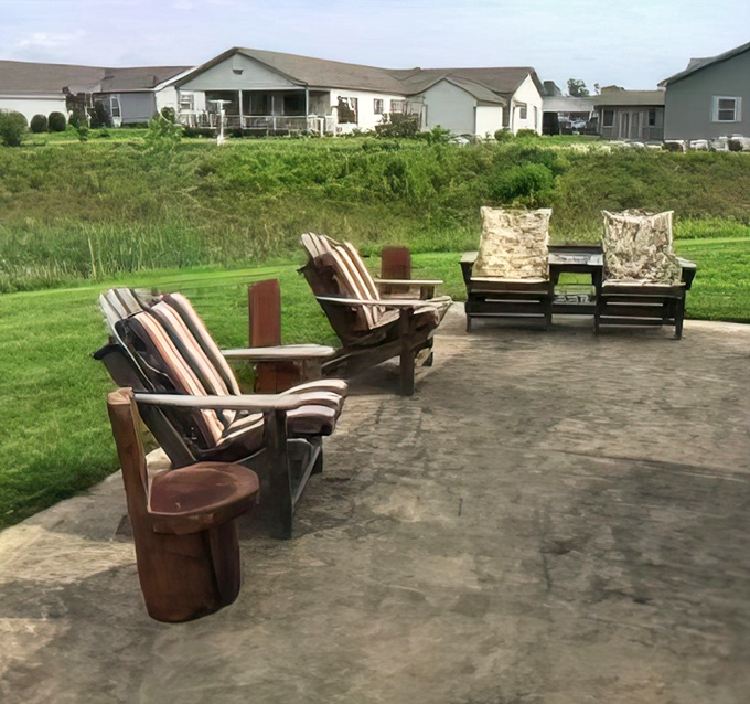 Conversation corner with a view. These Adirondack chairs positioned just right invite residents to settle in for sunset chats and morning coffee.