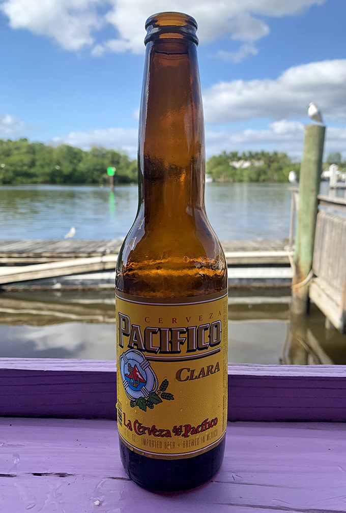 Nothing complements seafood like an ice-cold beer with a view. This Pacifico is practically begging to be photographed before it's enjoyed.