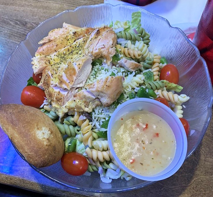 A pasta salad that actually deserves the name "salad," with fresh veggies, tender chicken, and a dressing worth bottling.