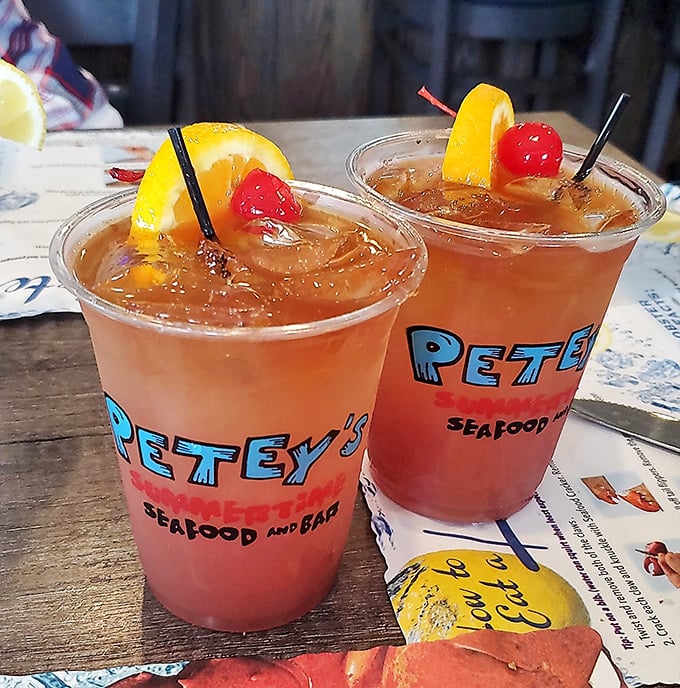 Petey's Punch comes garnished with fruit and good times—the perfect companion to seafood and ocean breezes on a summer afternoon.