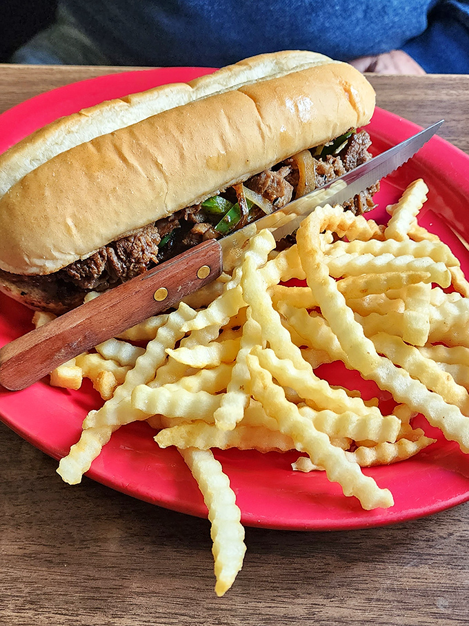 The Philly steak sandwich, proving that good things happen when beef meets toasted hoagie bun.