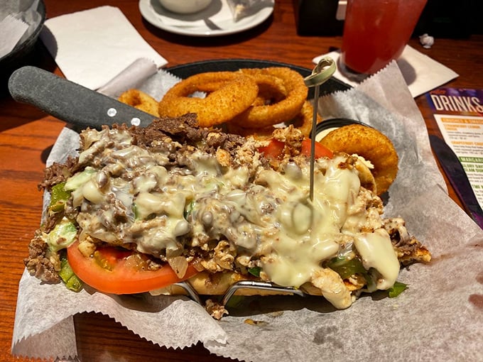 This isn't just a sandwich&mdash;it's an engineering marvel of melted cheese, savory meat, and vegetables playing supporting roles.