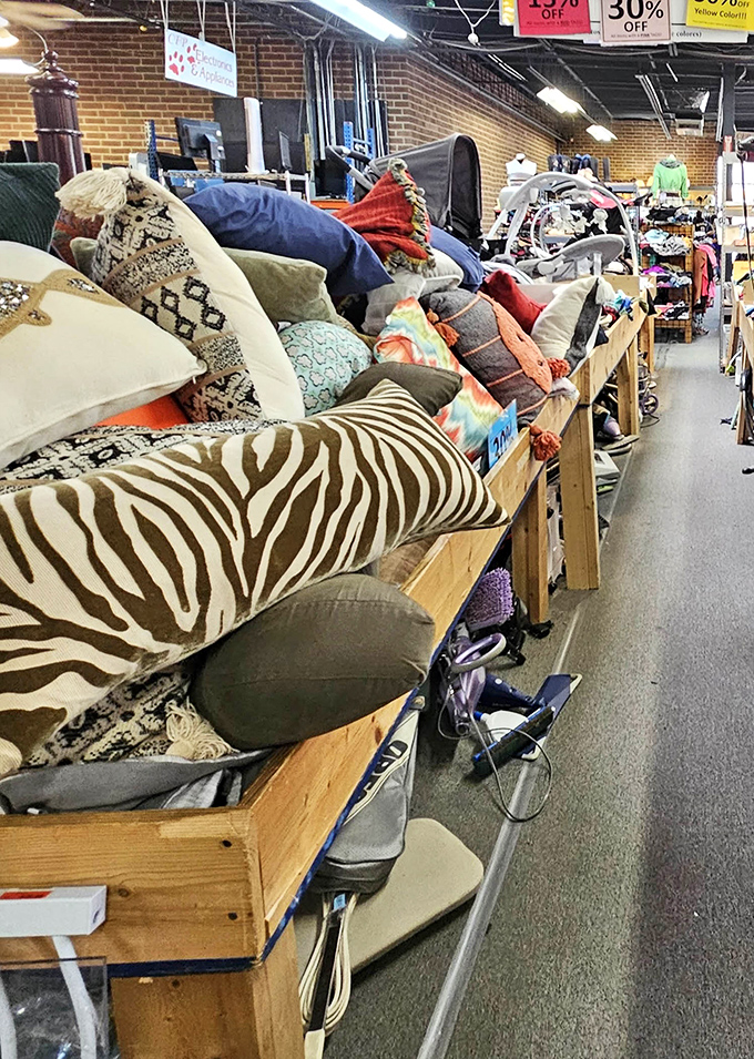 Pillow mountain! The zebra print is practically begging to jazz up your perfectly sensible beige couch.