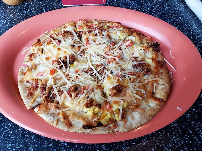 Who says pizza for breakfast is wrong? This flatbread creation makes a compelling argument for yes.