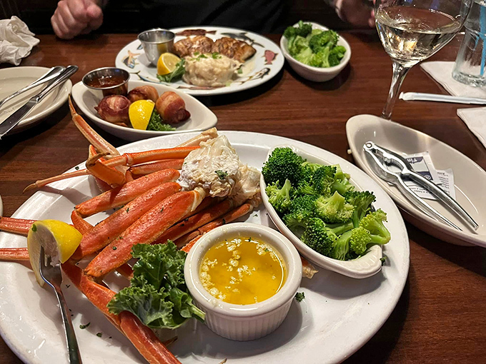 A table spread worthy of a seafood celebration &ndash; snow crab legs, perfectly steamed broccoli, and those addictive bacon-wrapped bites.