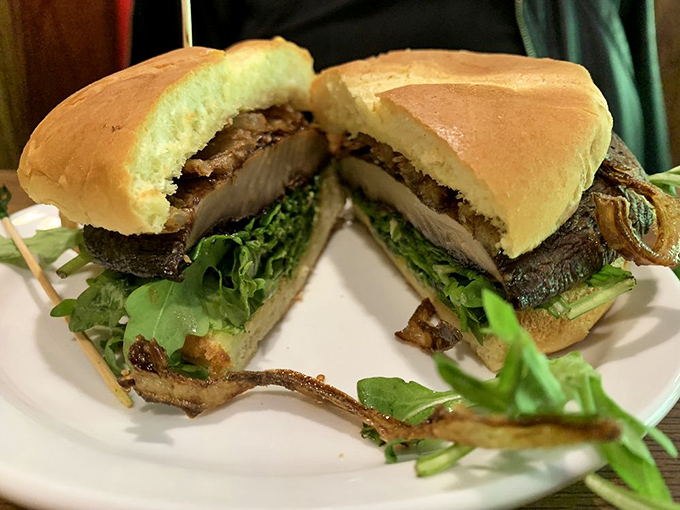 The Portobello sandwich proves vegetarian options needn't be punishment &ndash; earthy mushrooms and fresh greens create a meatless masterpiece.