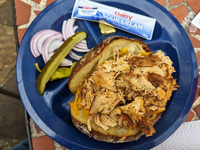 A loaded potato sandwich that answers the eternal question: "What if carbs could make you happier than your first car did?"