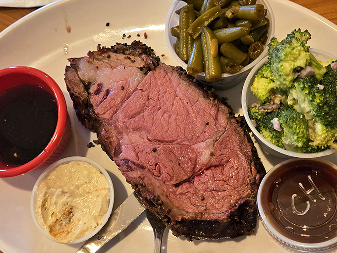 Prime rib so perfectly cooked it deserves its own Instagram account. Those sides aren't playing supporting roles&mdash;they're co-stars in this delicious production.