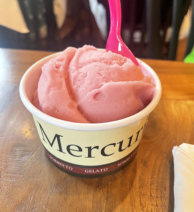 Raspberry sorbet that captures summer in a cup &ndash; the kind of vibrant flavor that makes your taste buds stand up and applaud.