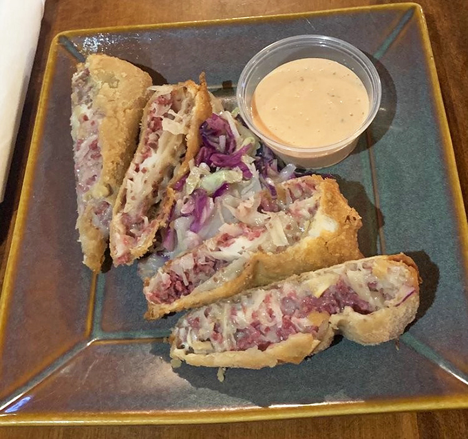 Reuben egg rolls: where East meets Midwest in a crispy, corned beef-filled package that makes you wonder why this isn't everywhere.
