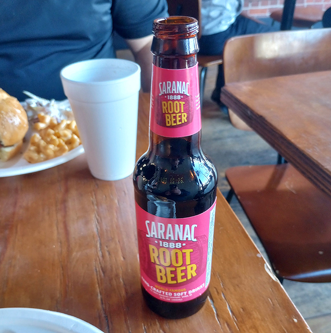 Even the root beer comes dressed for the occasion. Saranac provides the perfect sweet counterpoint to all that savory smoke.