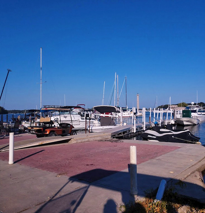 Marina life at its finest&mdash;where boats gently bob in their slips and golf carts patiently wait for their next island adventure.