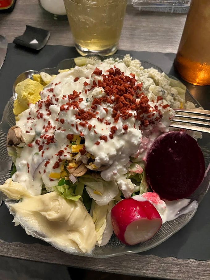 The quintessential Wisconsin salad bar creation &ndash; where blue cheese dressing flows like a creamy waterfall and bacon bits are considered a vegetable.