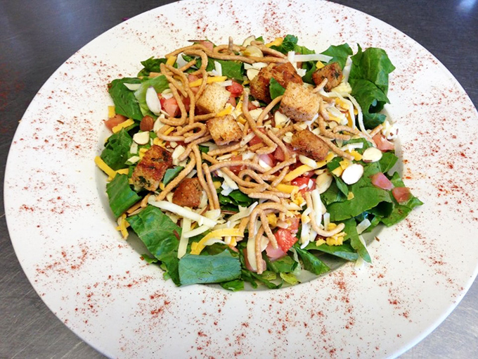 This isn't just a salad; it's barbecue joint redemption for when you promised yourself "something healthy" before inevitably ordering ribs too.