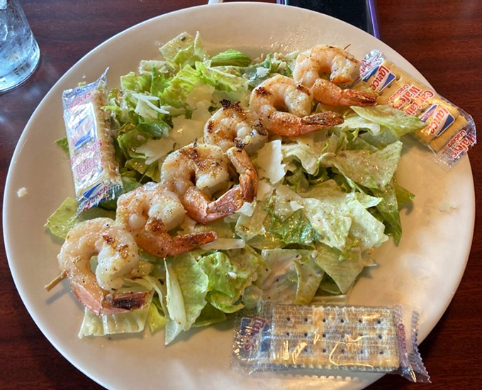 A salad that doesn't feel like punishment. Those perfectly grilled shrimp make eating greens feel like a reward, not a chore.