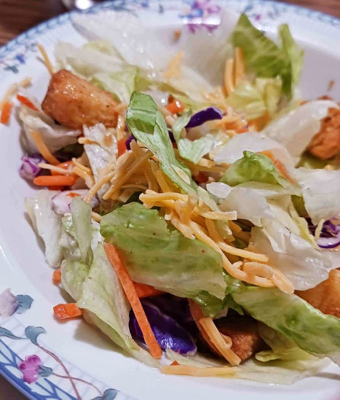 Even the side salad gets respect here—crisp, colorful, and thoughtfully assembled, because at a great diner, there are no afterthoughts on the plate.