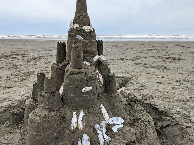 Sand architecture that puts most McMansions to shame. This impressive castle, adorned with driftwood details, showcases beach creativity at its finest.