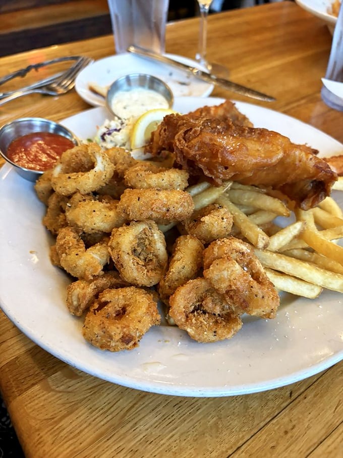 The Fisherman's Platter &ndash; where fried calamari, fish, and shrimp gather to make your taste buds throw a standing ovation. Golden, crispy seafood nirvana.