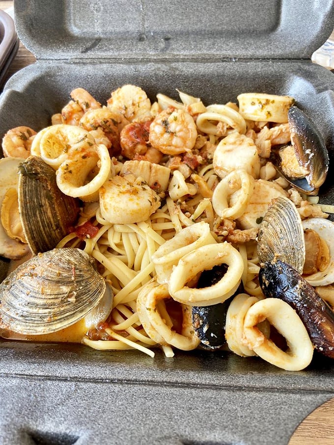 Seafood linguini that would make an Italian grandmother nod in approval. The ocean and pasta having their best collaboration since "The Little Mermaid."