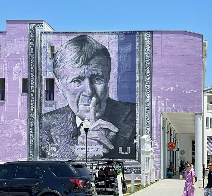 A striking mural brings artistic gravitas to Seaside's otherwise cheerful landscape &ndash; proof that beach towns can have cultural depth too.