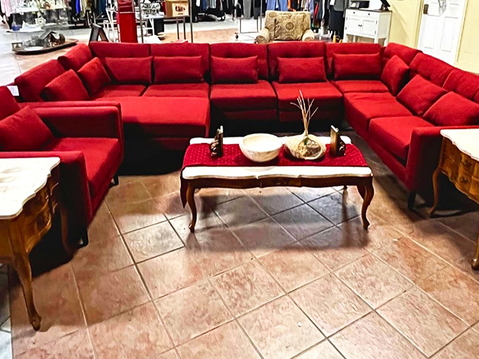 The red sectional that ate Manhattan! Big enough for the whole family plus the neighbors who drop by unexpectedly.