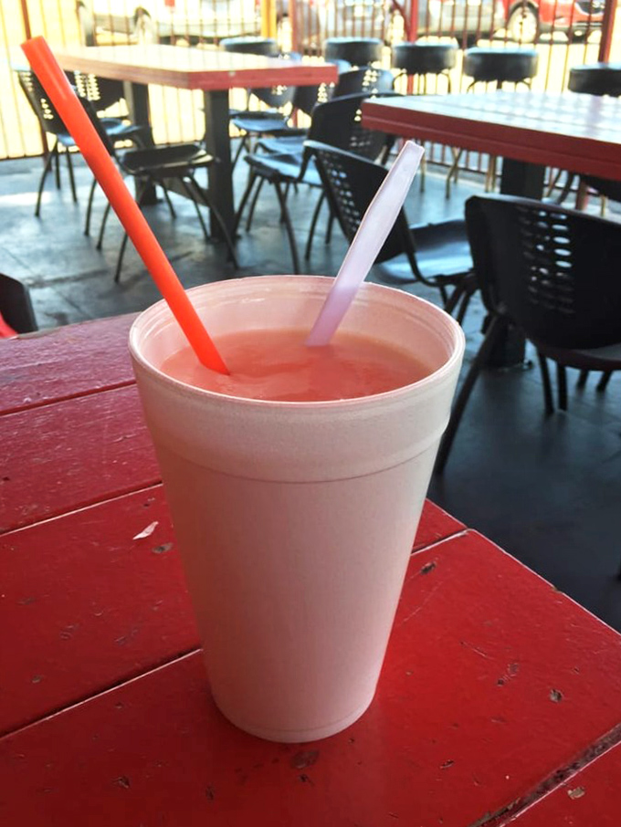 The strawberry shake comes in that classic styrofoam cup that keeps it cold while you contemplate whether to use the straw or spoon first.