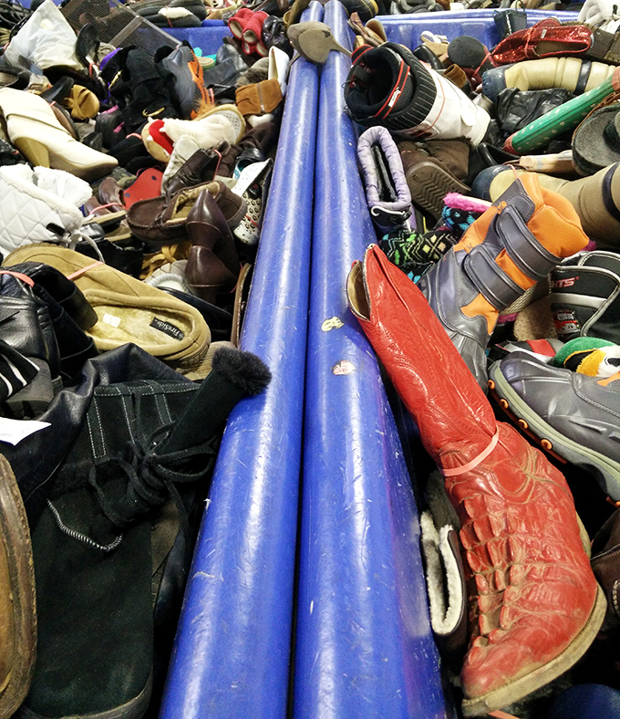 Boot boulevard showcases footwear from practical to outrageous. Those red cowboy boots are just waiting for their next line-dancing adventure.