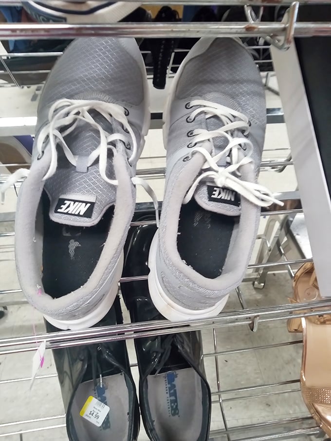 Nike sneakers taking a breather between owners. At these prices, you can afford to walk a mile in someone else's barely-worn shoes.