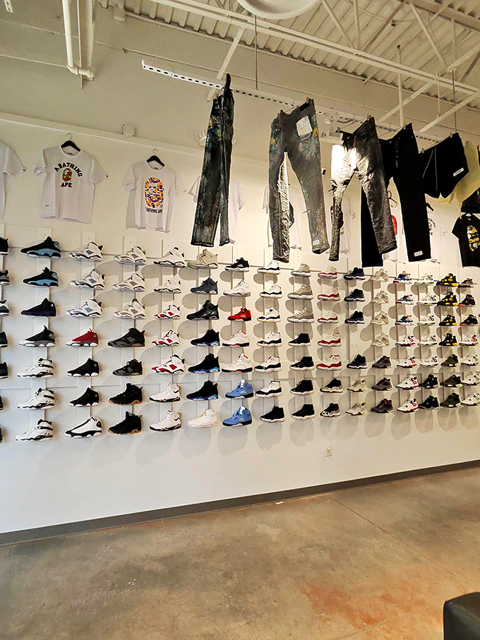 A sneakerhead's paradise where shoes are displayed with the reverence of fine art. This wall could make even non-believers convert to the Church of Athletic Footwear.