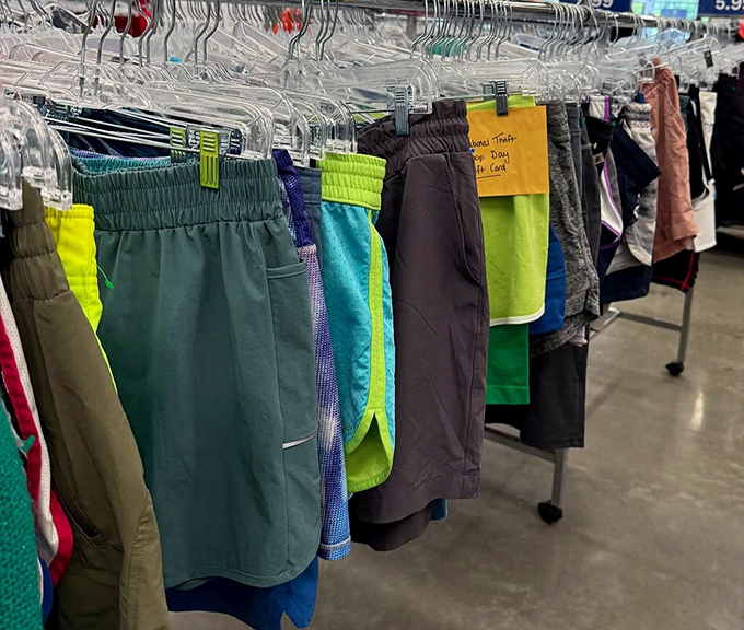 Athletic wear galore! From barely-worn Nike shorts to vintage gym attire, this rack offers both fashion statements and workout motivation in equal measure.