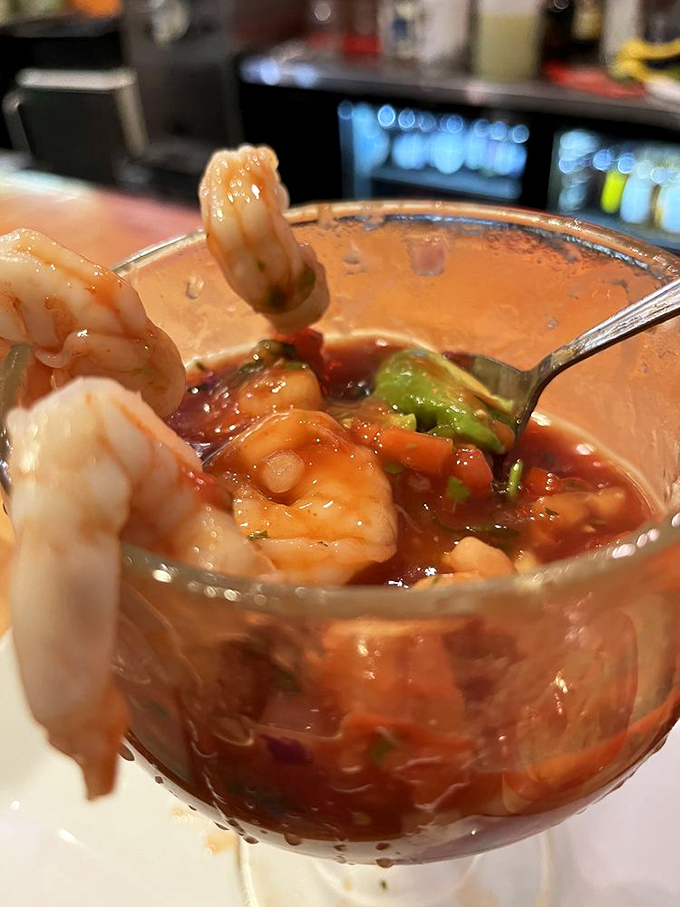 This isn't just shrimp cocktail&mdash;it's an aquatic celebration in a glass, where plump shrimp dive into a spicy tomato bath that's part cocktail sauce, part salsa, and entirely addictive.