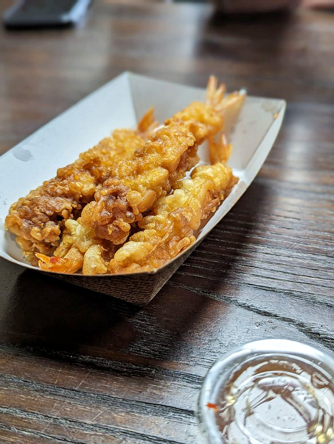 Tempura shrimp that crackles with each bite like Vegeta's energy blasts. Golden, crispy, and served in a boat ready to sail straight to flavor town.