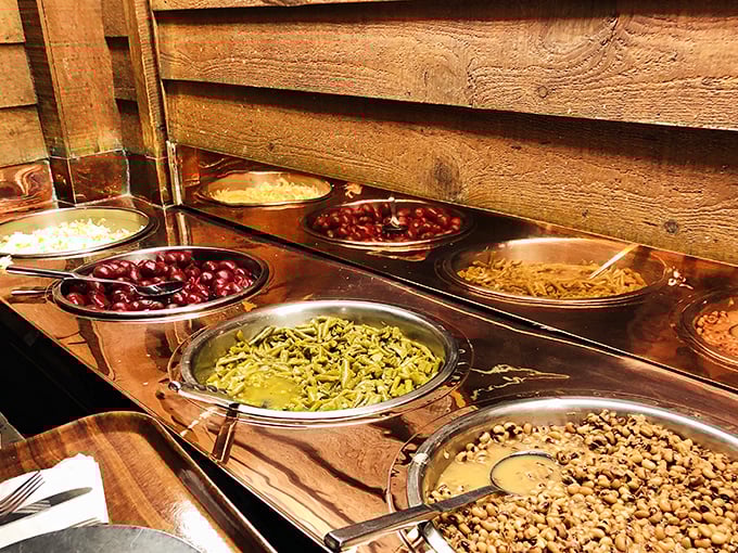 The side dish selection alone could feed a small army or one very determined food enthusiast with stretchy pants.