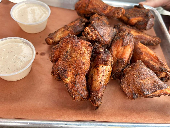 Wings so perfectly smoked, they might actually give you the ability to fly. The spice rub is practically a controlled substance.