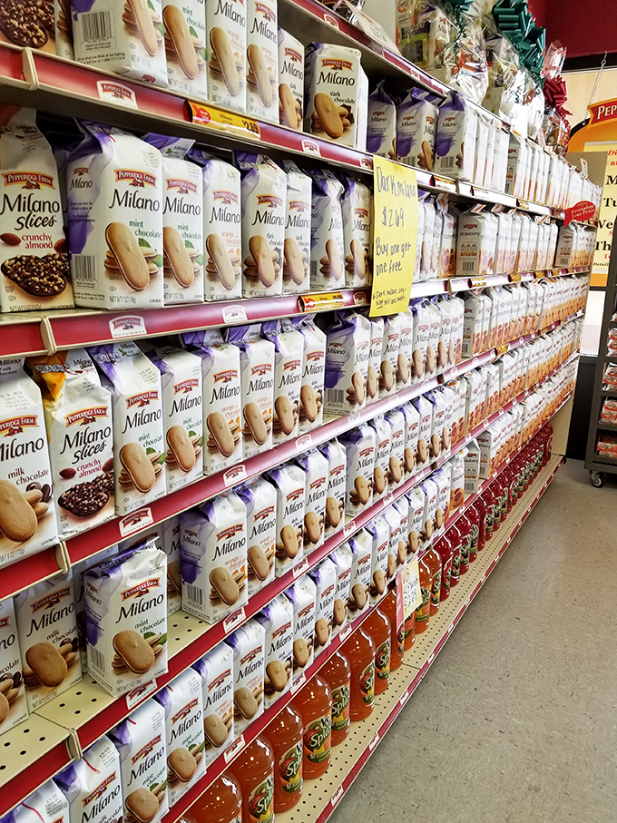 Cookie heaven! Milano's perfectly arranged packages create a wall of sweet temptation&mdash;proof that shopping works up an appetite for treats.