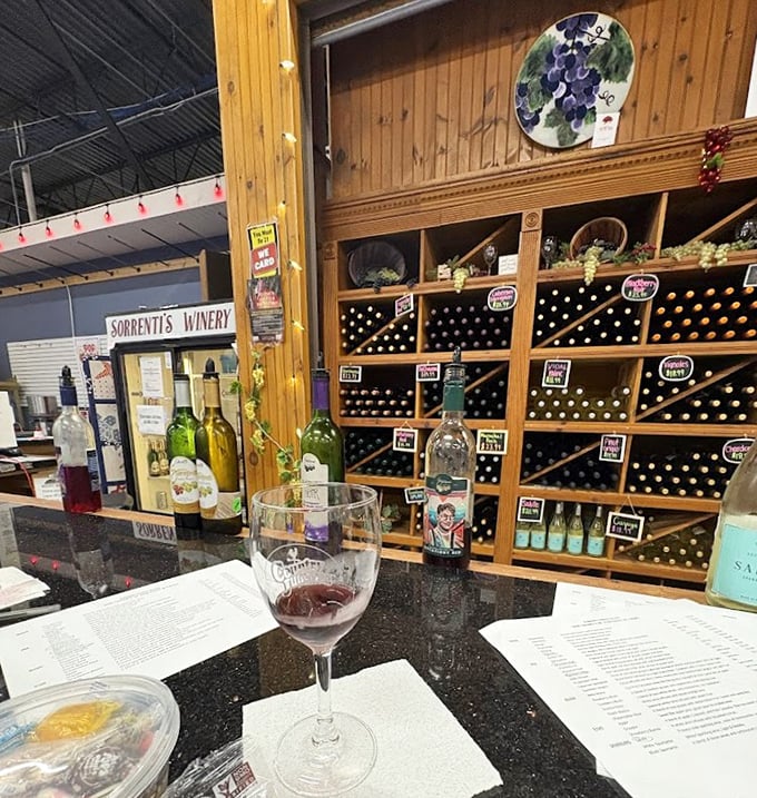 Sorrenti's Winery brings vineyard vibes indoors, proving that sophisticated sipping and general store shopping aren't mutually exclusive experiences.