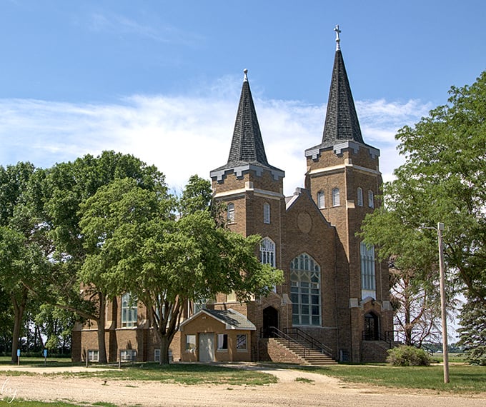 St. Paul Lutheran Church's twin spires reach skyward like architectural exclamation points, standing sentinel over the prairie for generations.