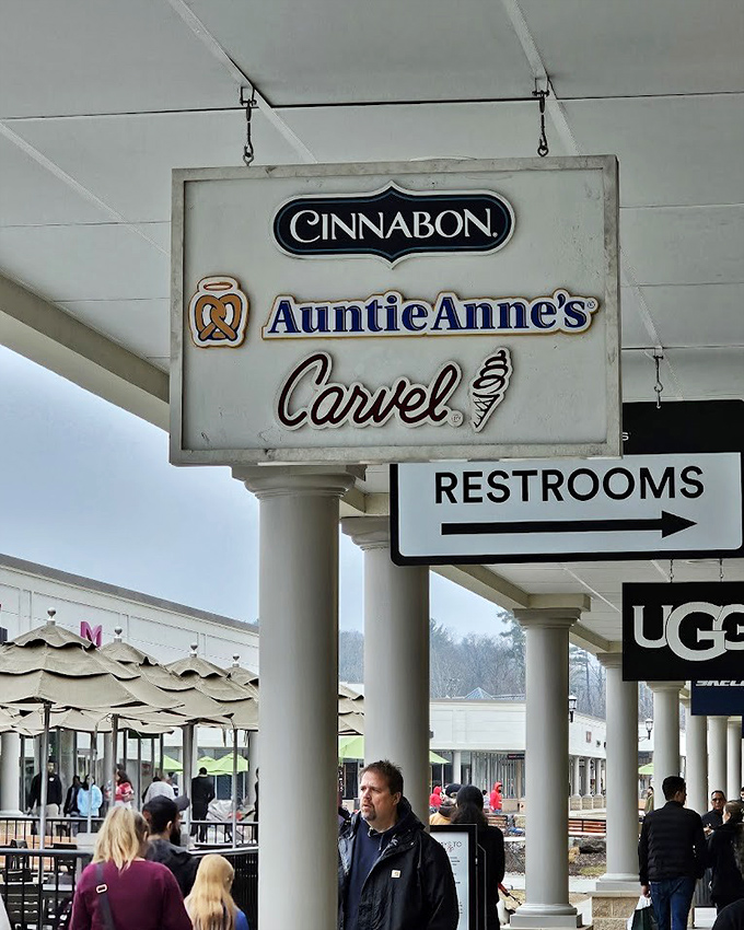 Fuel for the shopping marathon! Cinnabon, Auntie Anne's, and Carvel form the holy trinity of mall treats that reward persistent bargain hunters.