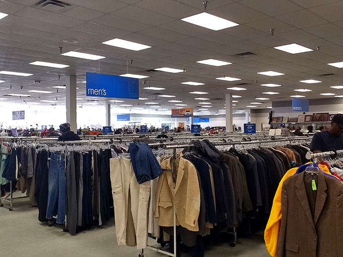 The men's department stretches as far as the eye can see, with enough blazers and slacks to outfit every dad in Colorado.